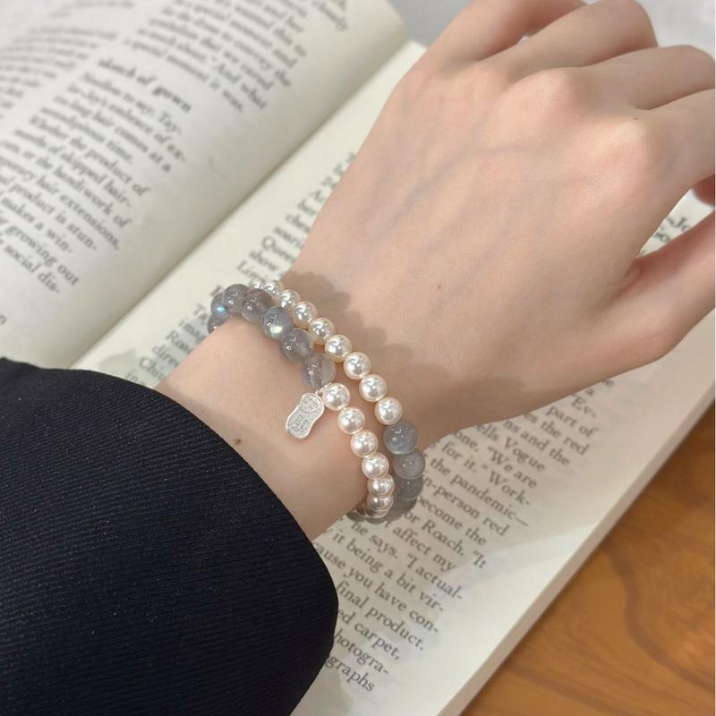 S925 pure silver round Shijia pearl bracelet blue light elongated ...
