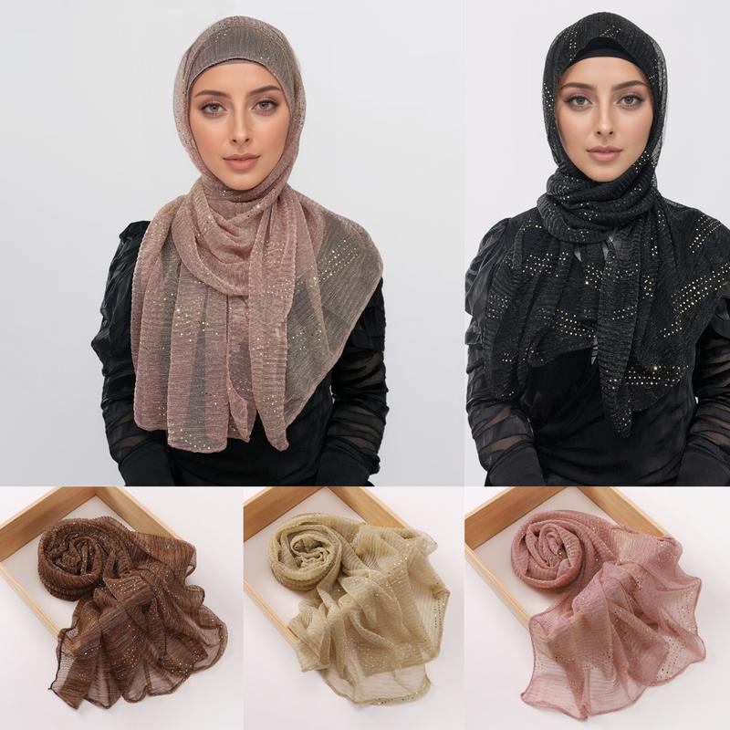 Glitter Thin Breathable Head Scarves Wrap , 3-in-1 Muslim Hijab Shawl ...