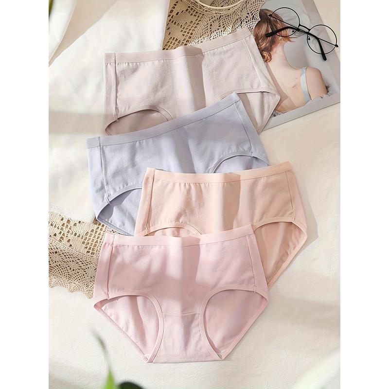 4pcs Simple Solid Briefs, Comfy & Breathable Intimates Panties ...