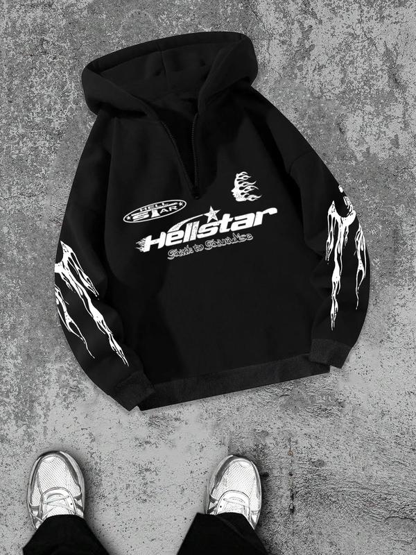 Unisex's Letter Hellstar Print Drop Shoulder Zip Up Thermal Lined ...