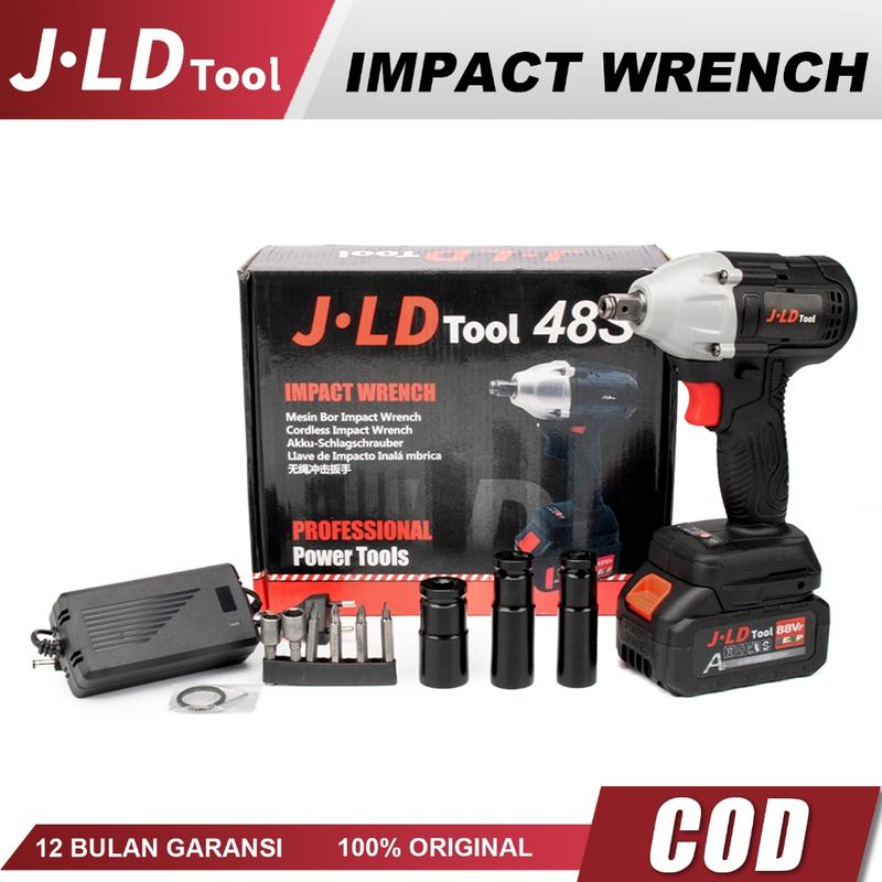 JLD Impact Wrench Cordless 48S 350N.m Brushless Baterai Pembuka Baut ...