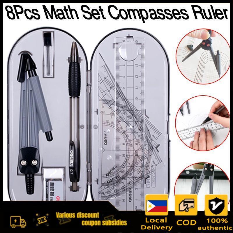 [Spot]1Set 8Pcs Math Set Compasses Ruler Triangle Square Ruler - TikTok ...
