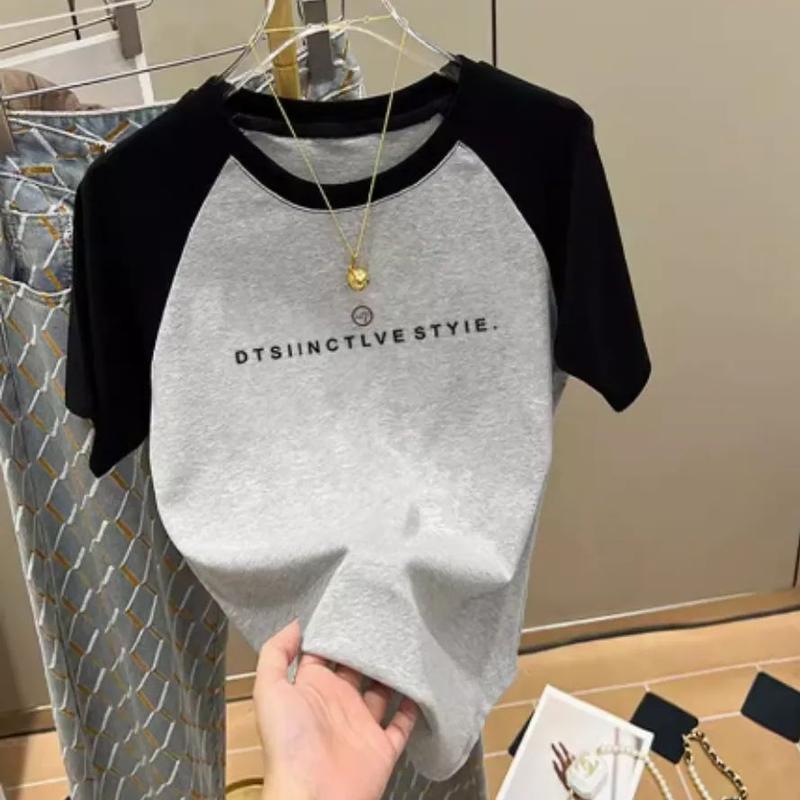 Kemeja-T Lengan Pendek Bahu, Warna Kontras, Baju Atasan Raglan - TikTok ...