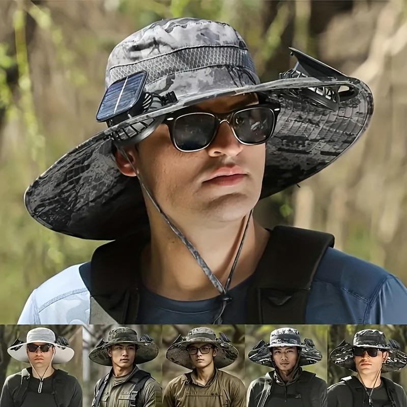 Outdoor Wide Brim Sun Hat Fishing Hat with 2 Solar Fan Sun Bucket Hat ...