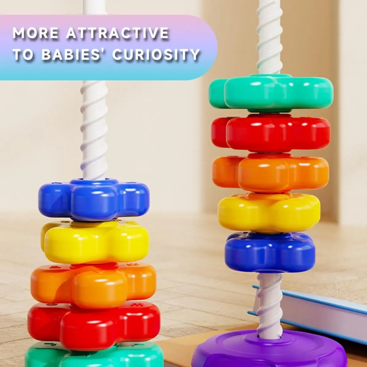 Rainbow Spinning Tower Toy - 6 Layer Auto-Rotating Colorful Stacker ...