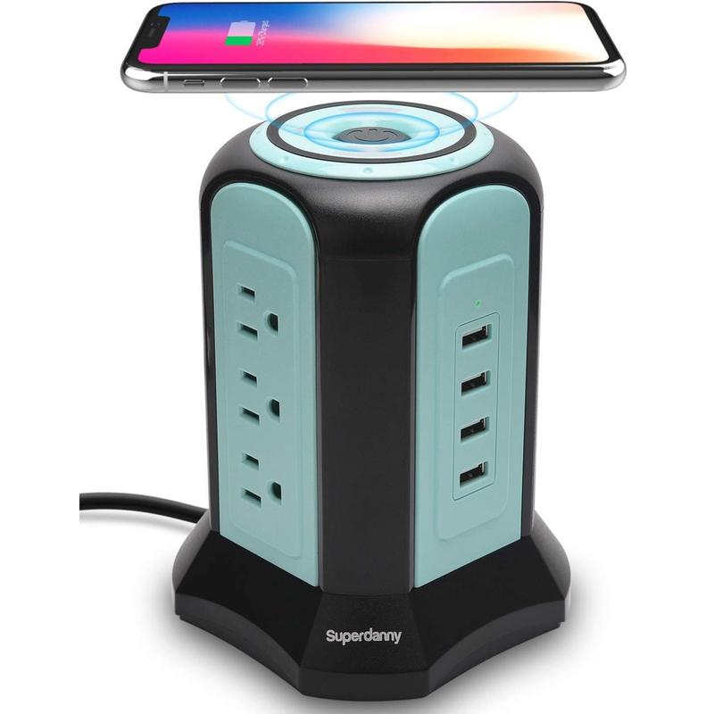 SUPERDANNY Surge Protector Tower,Power Strip Tower Wireless Charger,10A ...