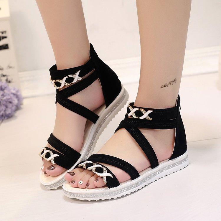 Sandal Wanita, Kepala Bulat, Tapak Tebal, Tumit Beg, Zip Belakang ...