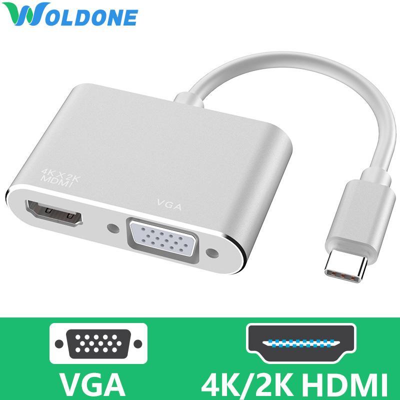 Woldone Type C Hub Adapter Converter 4k/2k Hdmi + Vga Thunderbolt ...