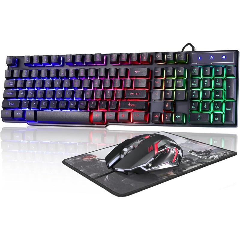 RGB Gaming Keyboard and Colorful Combo,USB Wired LED Backlight,Letter ...
