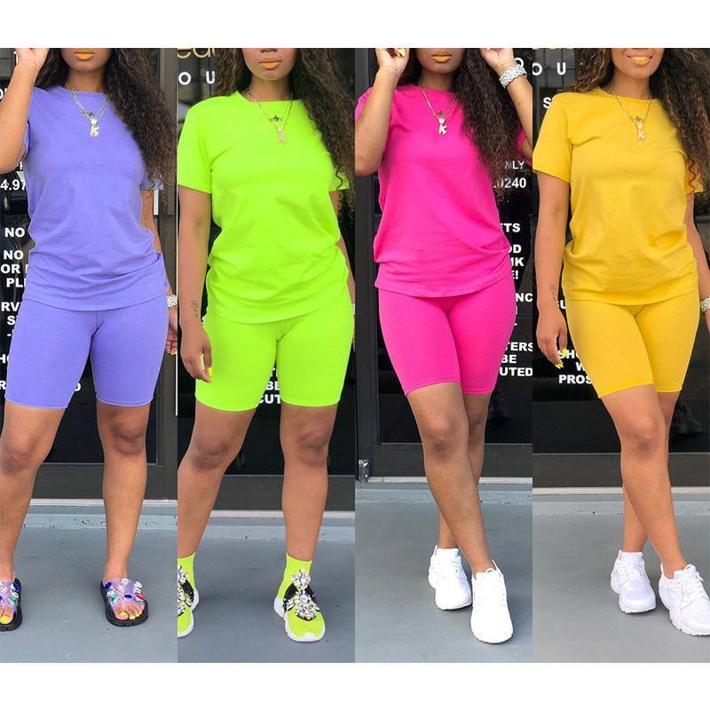 Biker Short Sets Women 2 Piece Outfits Summer Short Sleeve Jogger ...