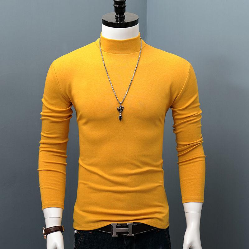 Kemeja-T Lengan Panjang Warna Pepejal Lelaki, Turtleneck Separuh ...