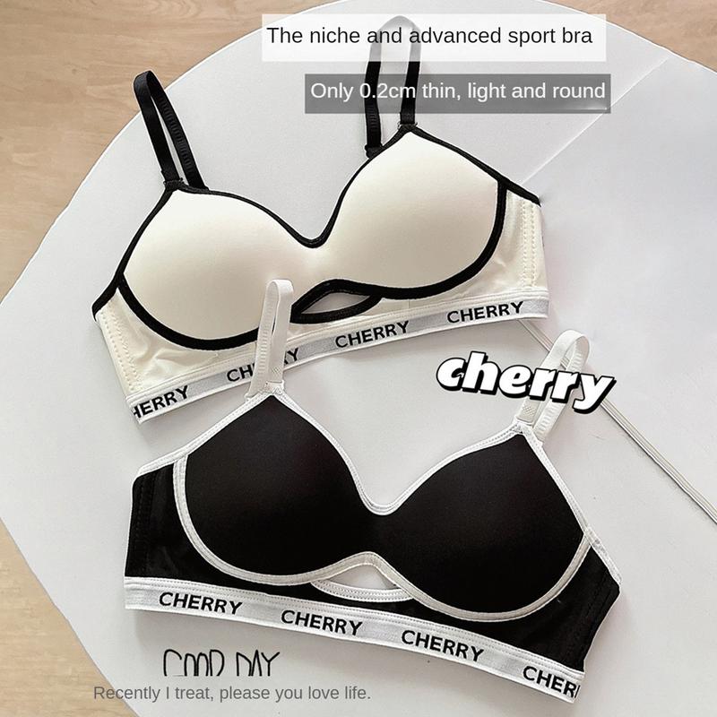 New Thin Wireless Bra Girl Bra Striped Lettering Underwear Adjustable ...