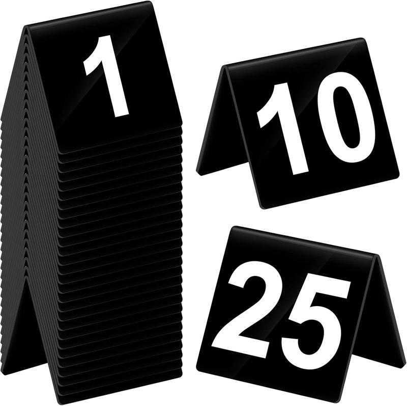 Table Numbers 1-25 Double Side Numbered Table Tents Plastic Restaurant ...