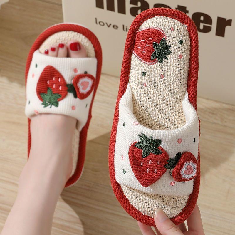 Four Seasons Spring Autumn Strawberry Linen Slippers Spring Autumn ...
