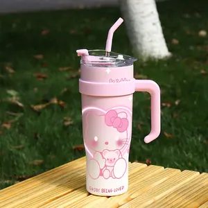 Gradien pink Botol stainless steel 40 ons dengan tutup, desain lapisan ...