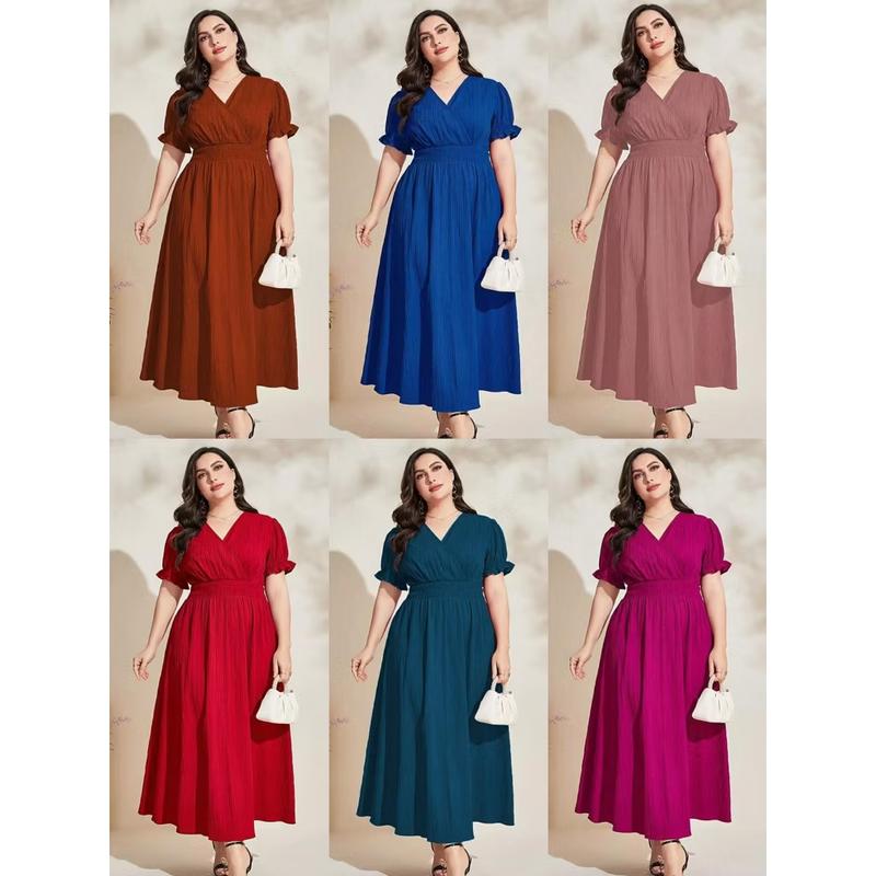 Plus Size Solid Color V-Neck Style with Hugging Waist Design - TikTok ...
