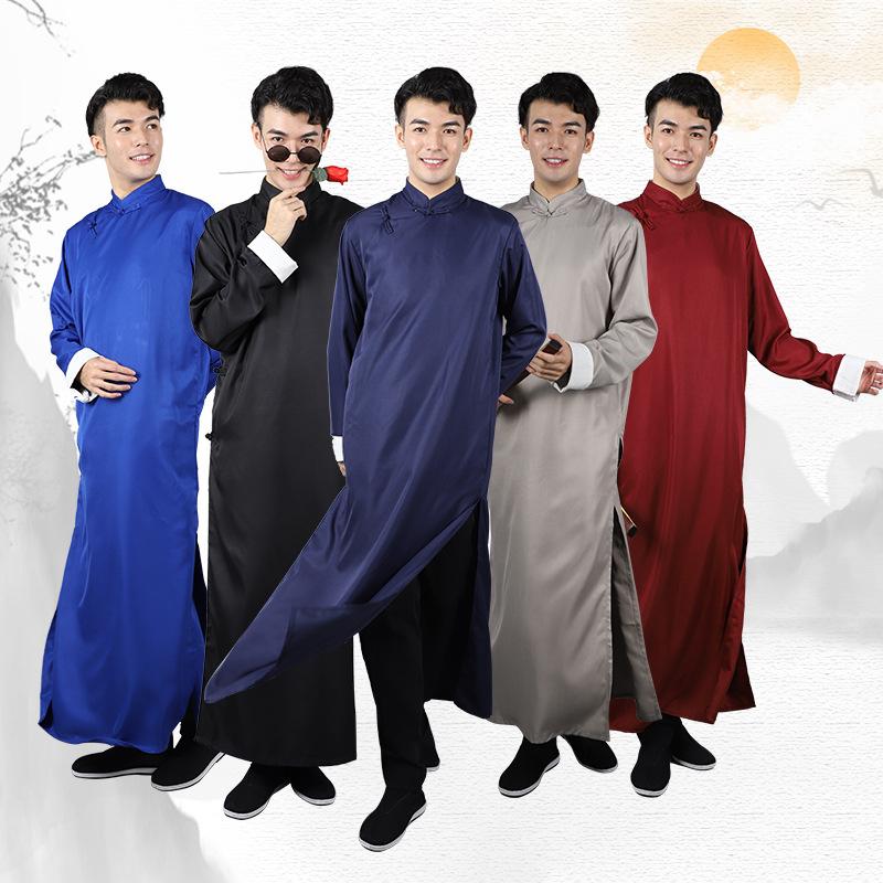 Republic of China Style Long Robe Coat Men's Long Shirt Chinese ...