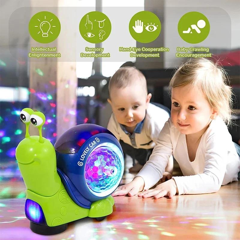 Automatic Crawling Electric Snail Toy Music Light Projection Baby ...