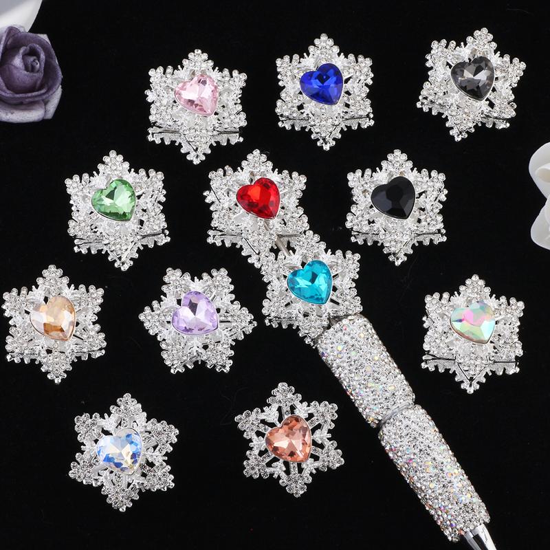 Alloy Snowflake Beads Double-Sided Heart Zircon Pen-Through Straight ...