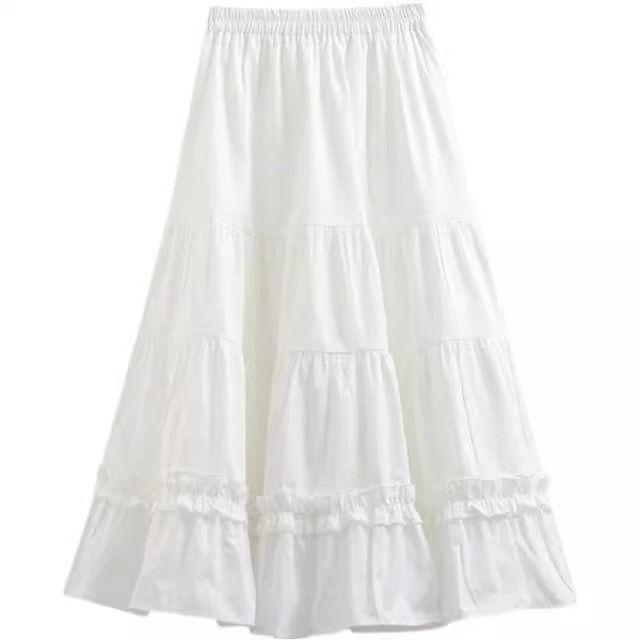 Skirt Midi A-line Putih, Untuk Wanita, Skirt Gebu, Skirt Payung ...