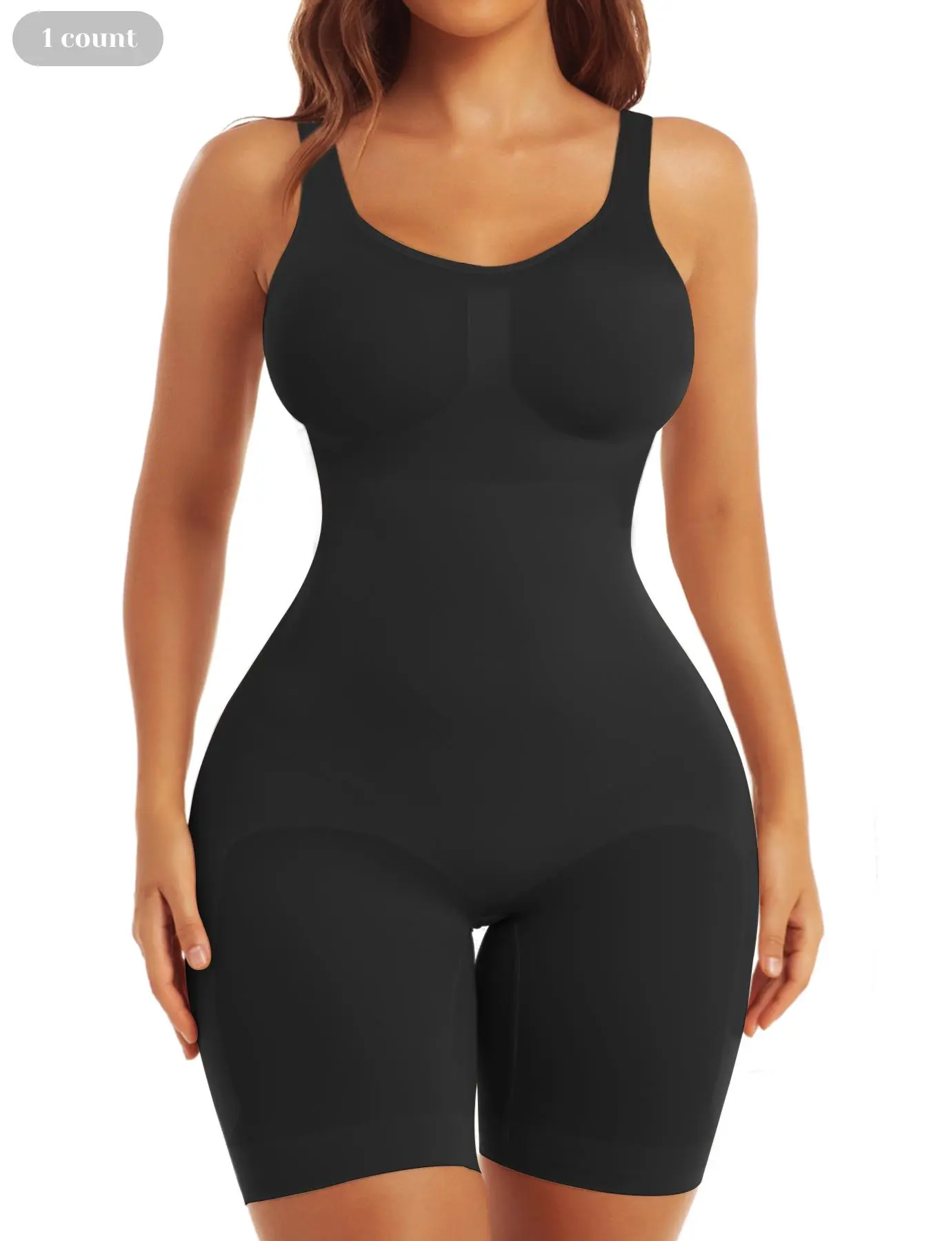 Women's Solid Adjustable Strap Scoop Neck Shapewear Jumpsuits , High ...