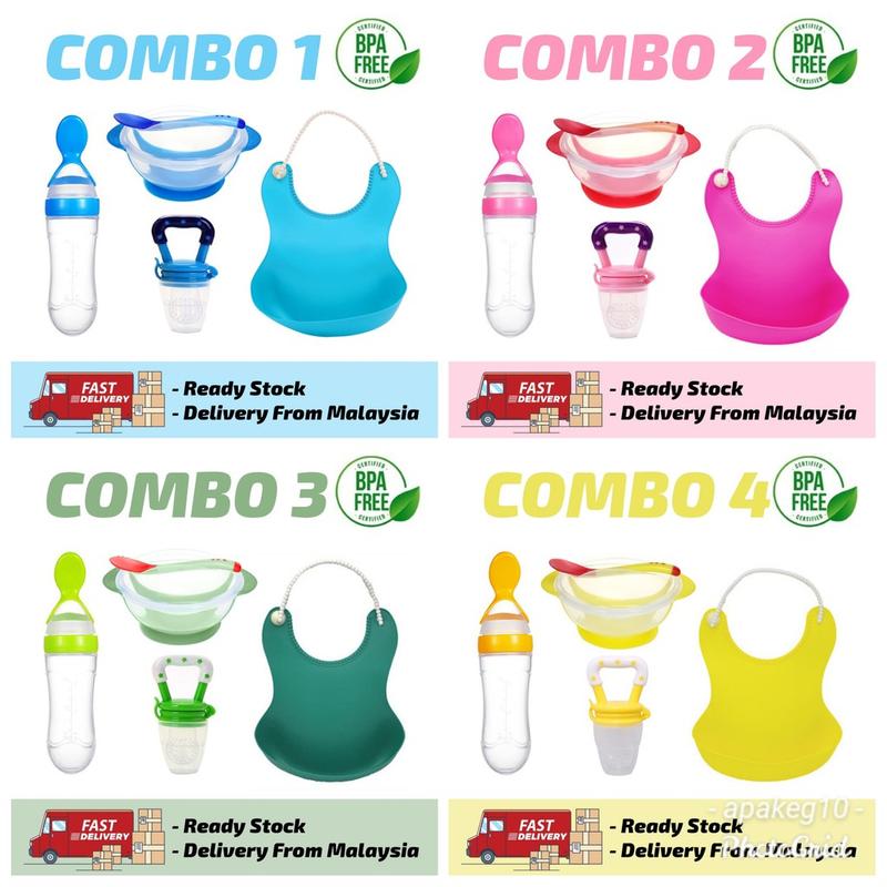 Combo 4 In 1 Baby Eating Bowl Set Feeder Feeding set Pinggan - TikTok ...