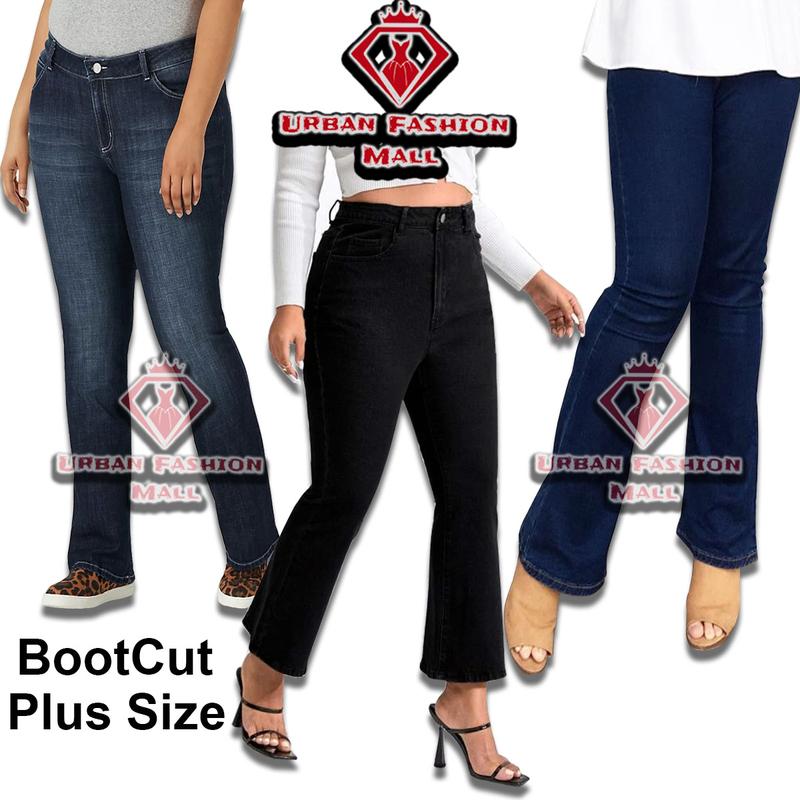 Seluar Bootcut Boleh Diregangkan, Untuk Wanita, Saiz Besar, Seluar ...