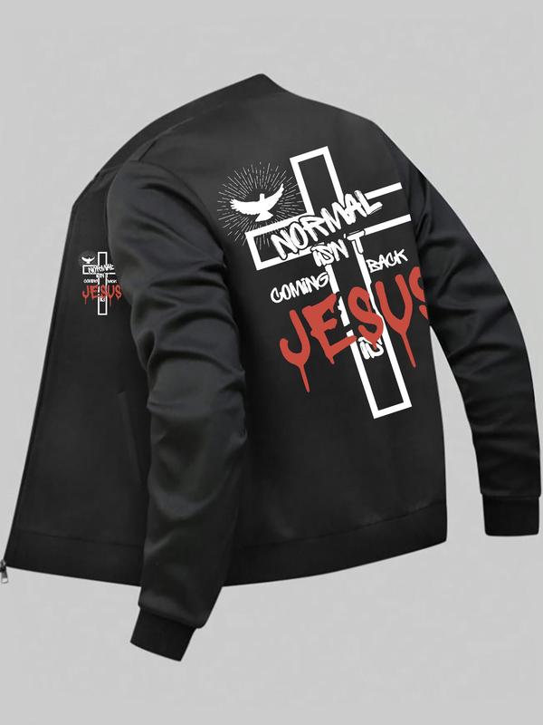 Men's Jesus Print Zip Up Hooded Jacket, Regular Fit Casual Comfy Long ...