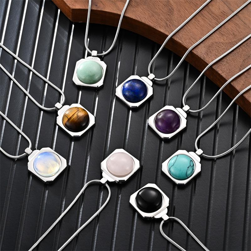 Cross-Border Natural Stone Color Pendant Necklace Stainless Steel ...