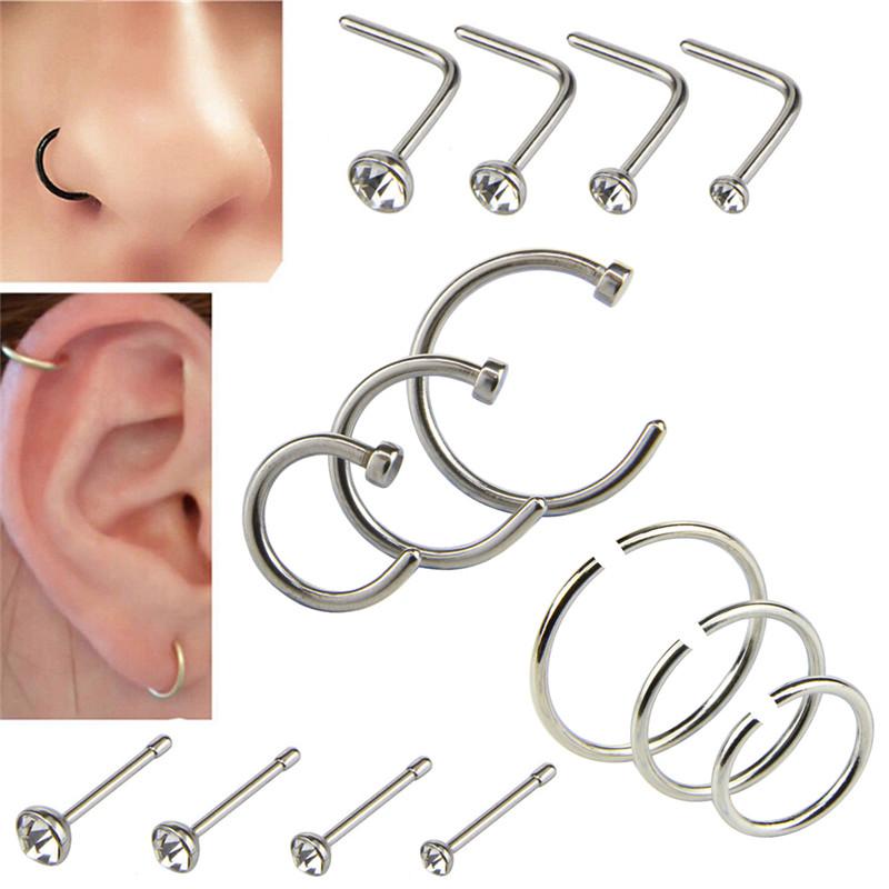 14PCS/Set Hinged Segment Nose Ring Bone Studs Hoop Body Piercing ...