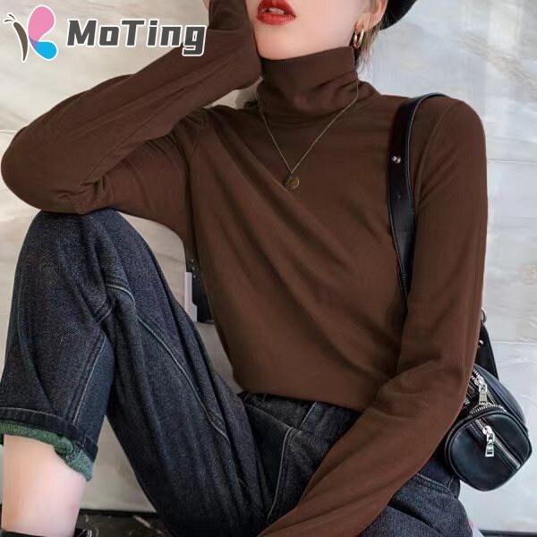 Kemeja-t lengan panjang Mt untuk wanita, baju turtleneck baldu - TikTok ...