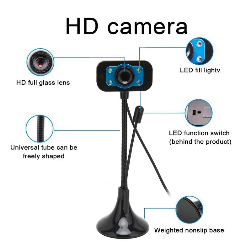 High Definition USB Webcam with LED Light & Microphone for Streaming ...