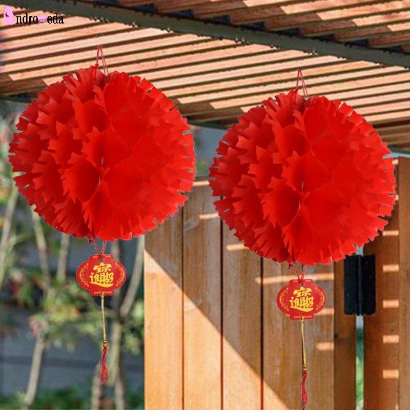 Round Hanging Lanterns Crafts Paper Red Lantern Chinese Honeycomb ...