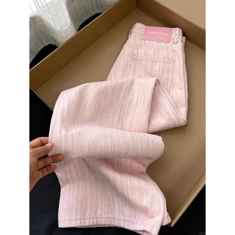 Pink Striped Wide-leg Jeans, New High-waist Loose Straight-dial Floor ...