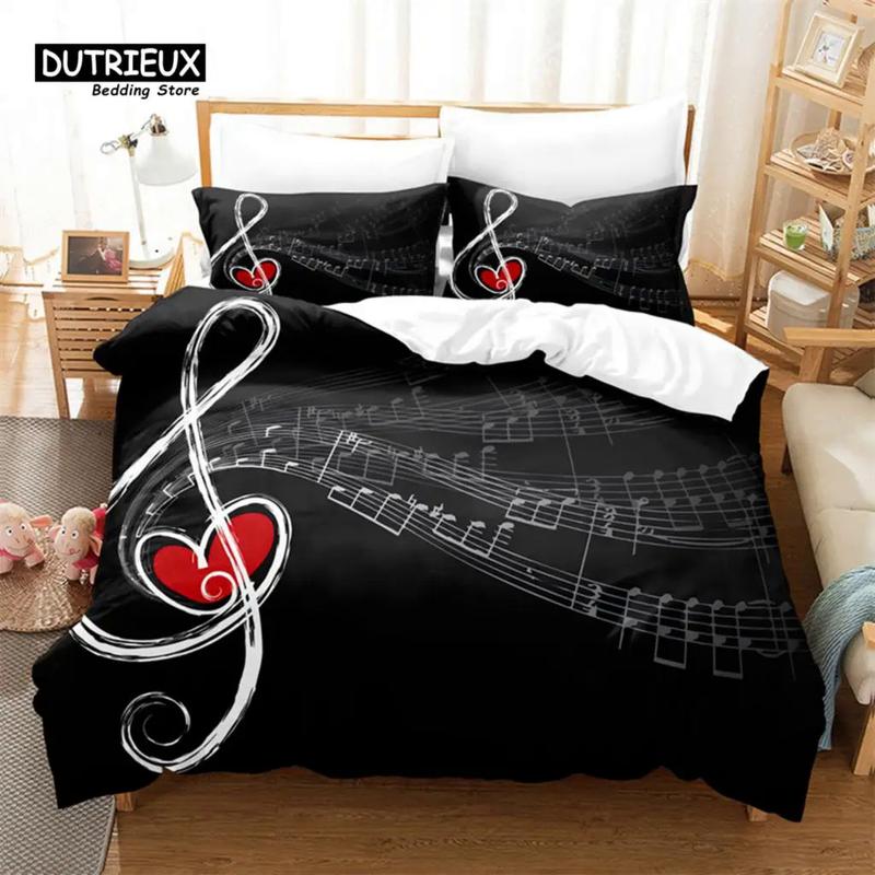 Musical Notes Bedding Set, 3Pcs Duvet Cover Set, Soft Comfortable ...