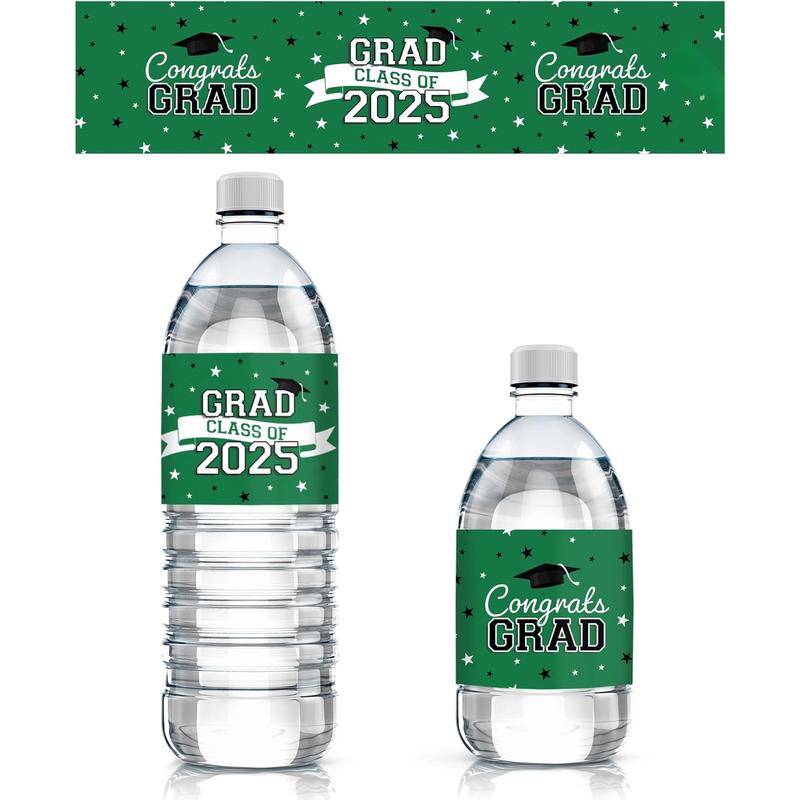 Green Graduation Party Water Bottle Labels, Class of 2025 Water ...
