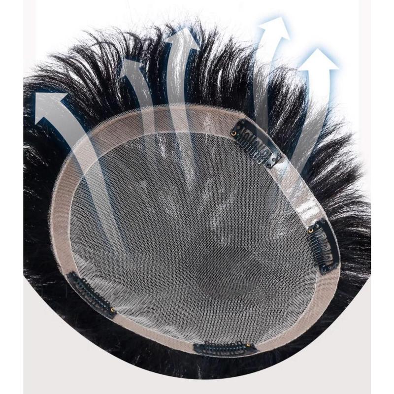 Real Hair Men Straight/Perm Wig Invisible Seamless Hair Wig Piece ...