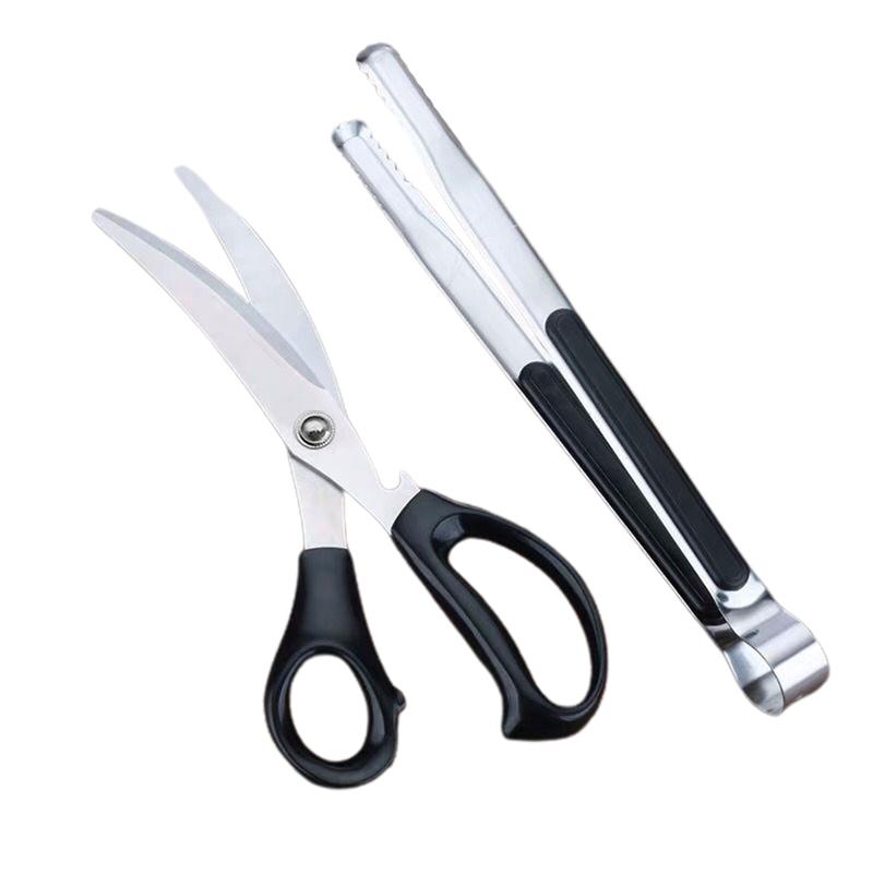 2pcs Barbecue Scissors And Food Tong Set, Stainless Steel Kitchen ...