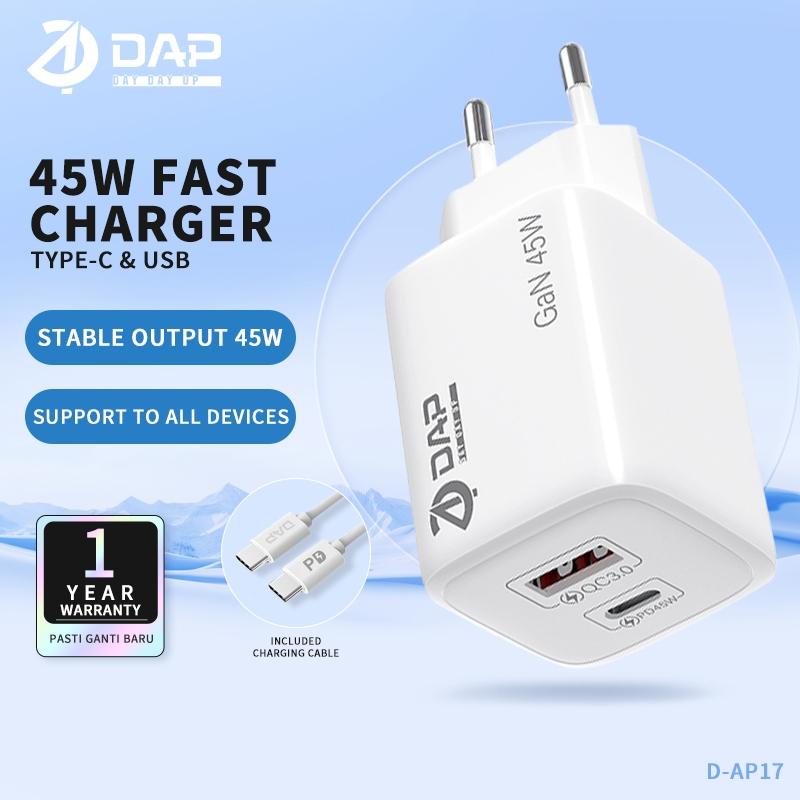 DAP D-AP17 GAN Charger 45W Dual Port Type-C & USB Fast Charging with ...