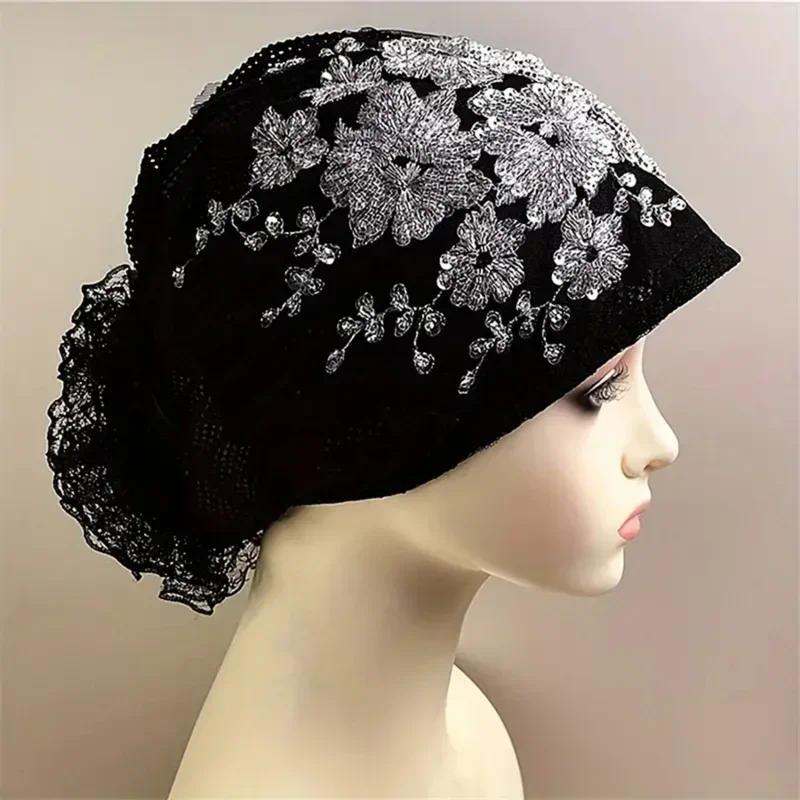Topi Serban Renda Sulaman Berlian Berkilauan, Untuk Wanita, Tudung ...
