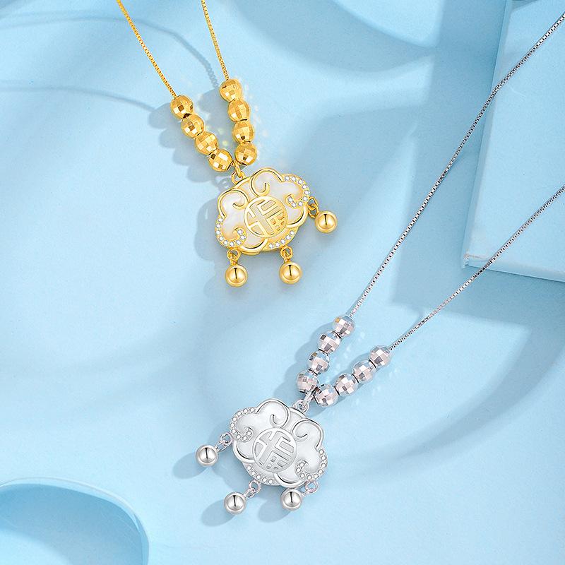 S925 Sterling Silver Fortune and Peace Lock Necklace for Women ...