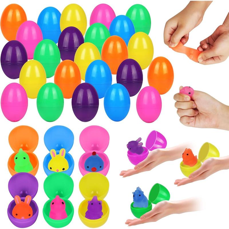 Easter Basket Stuffers-Easter Basket Essentials-24 Pack Prefilled Easter Eggs with Mochi Squishy ...