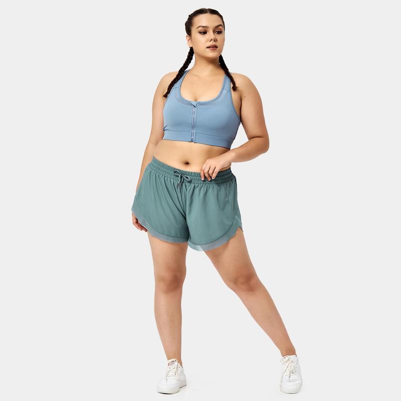 Drawstring Color Block Mesh 2-in-1 Plus Size 4inch track splits track ...