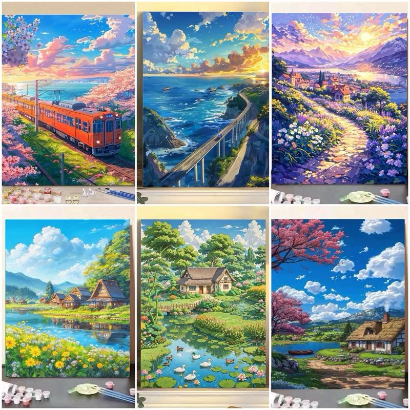 FRAMED Paint BY Number Aesthetic DIY Painting Kit Kanvas Lukisan ...