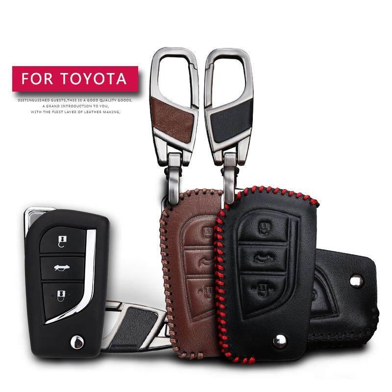 Leather Flip Car Key Shell Cover Case Keychain For Toyota Fortuner ...