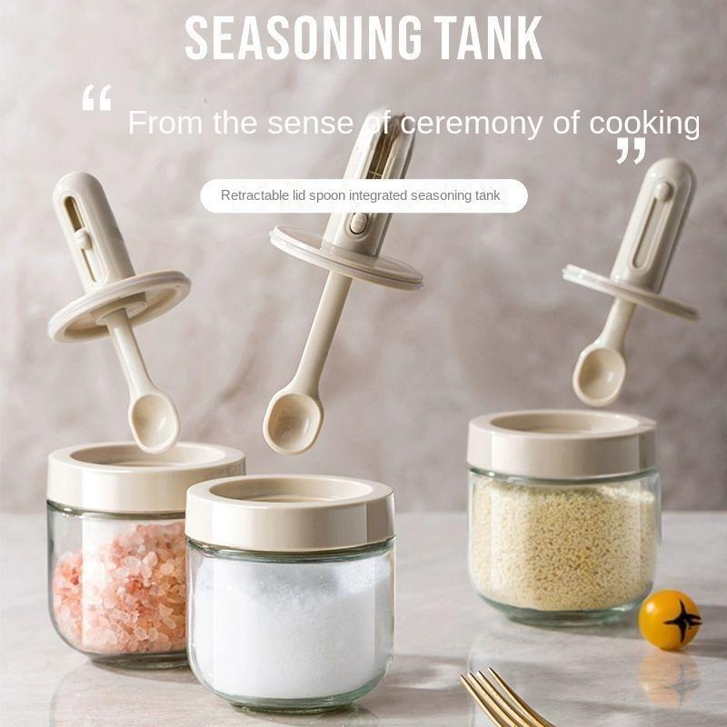 New Glass Seasoning Jar Telescopic Spoon Sealed Seasoning Moisture ...