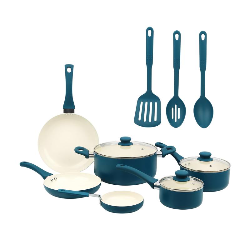 Mainstays 12 Piece Ceramic Nonstick Aluminum Pots and Pans Cookware Set ...