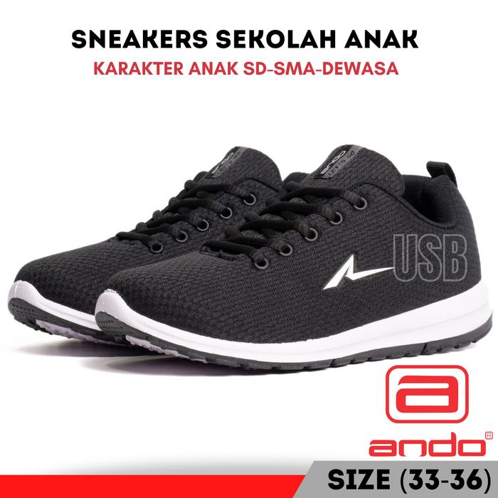 Promo Sepatu Sekolah Anak Perempuan Laki Hitam Putih Polos Ando ...