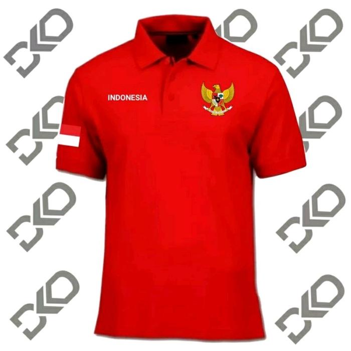 Jual KAOS POLO KERAH TIMNAS INDONESIA MERAH DAN HITAM LOGO SABLON ...