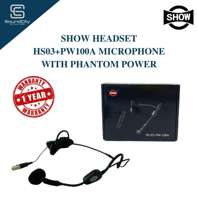 SHOW HS03 + PW100A Mikrofon Headset Dengan Phantom Power Ringan, Stabil & Sesuai Untuk Surau ...